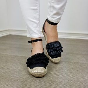 Shoes | Cutest Sparkly Black Espadrille Ruffle Sandals | Poshmark